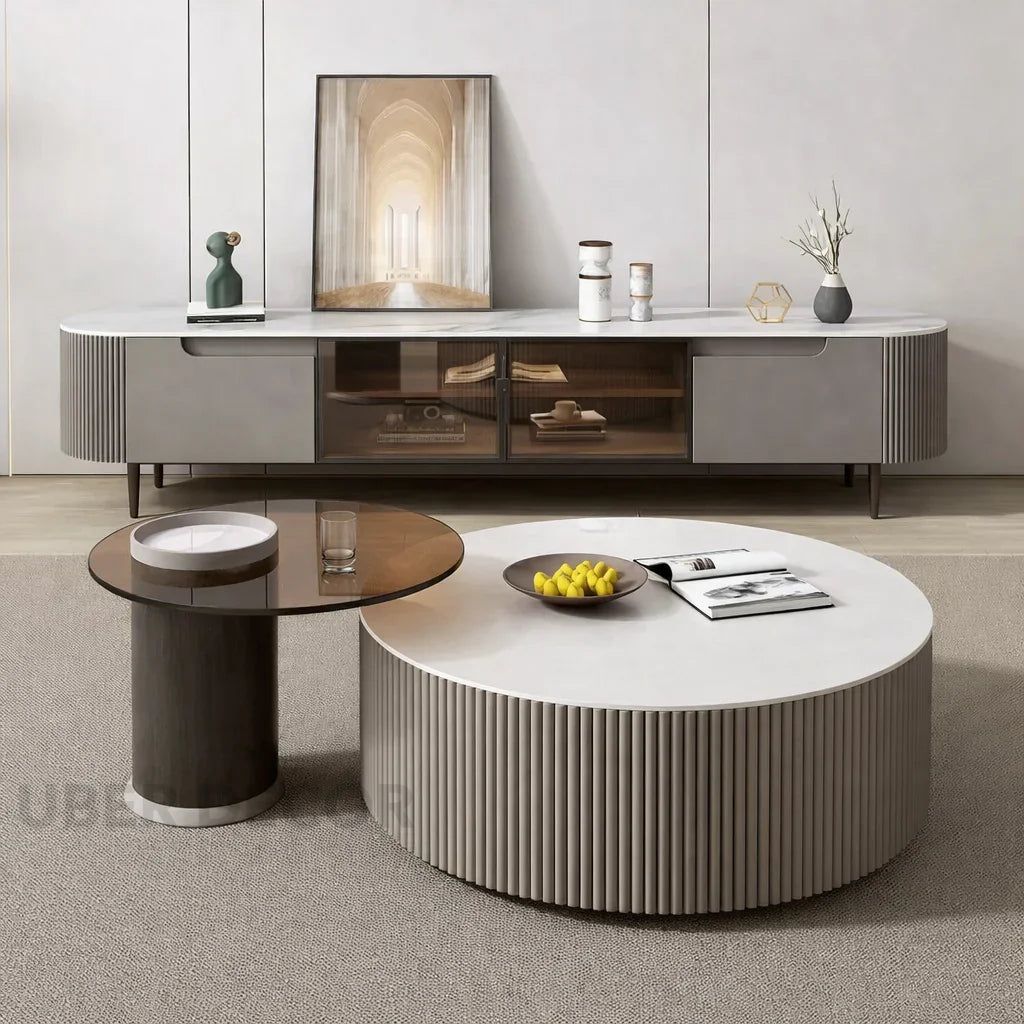 Tiber Oro Italian Luxury Round Coffee Table with Tempered Glass Top and ...