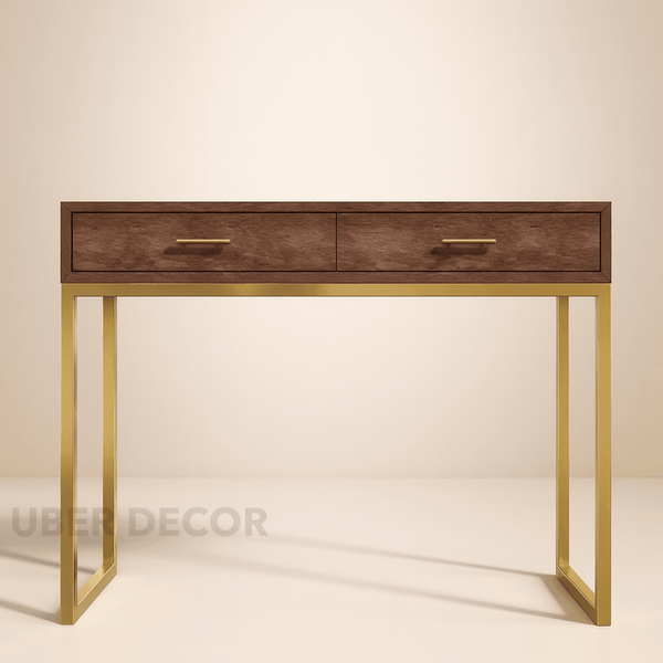 Bruno Frame Console Table – Wood Top & Drawers with Gold-Accented Base ...