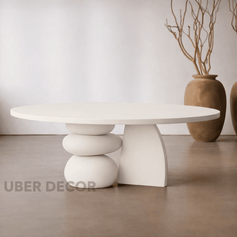 Chindwin Sculptural Organic Wooden Artistic Center Table with Pebble ...